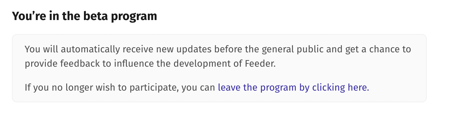 How to leave the beta program - Feeder Help