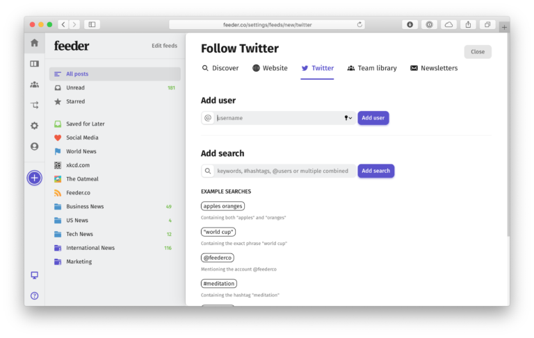 Twitter RSS feeds - Feeder Knowledge Base